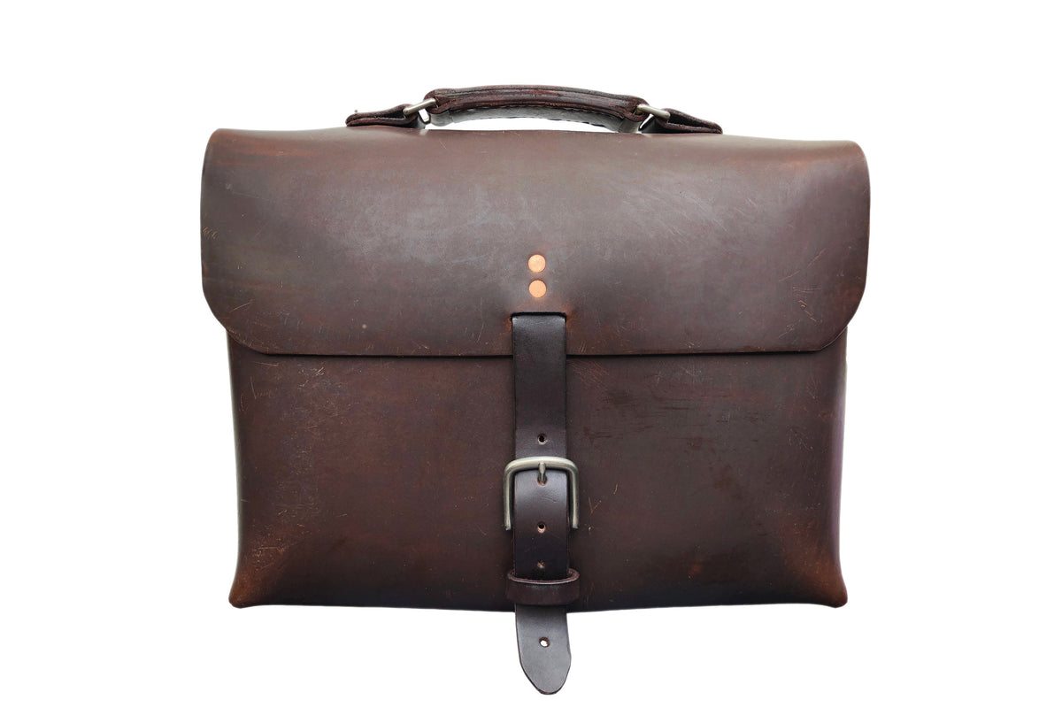 Horween Full Grain Leather Briefcase Satchel in thick leather – Double ...
